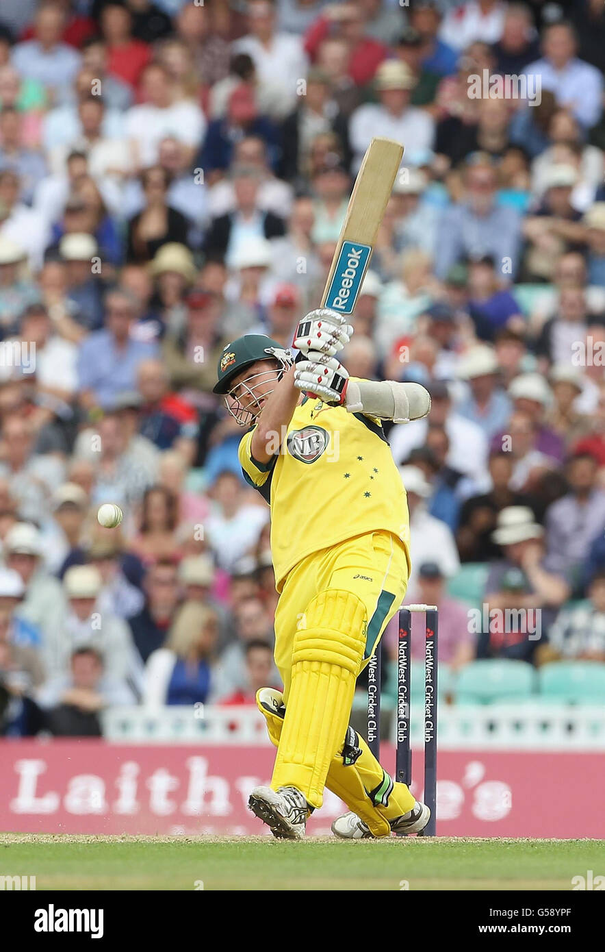 Australia's Brett Lee hits a six during the One Day International at ...