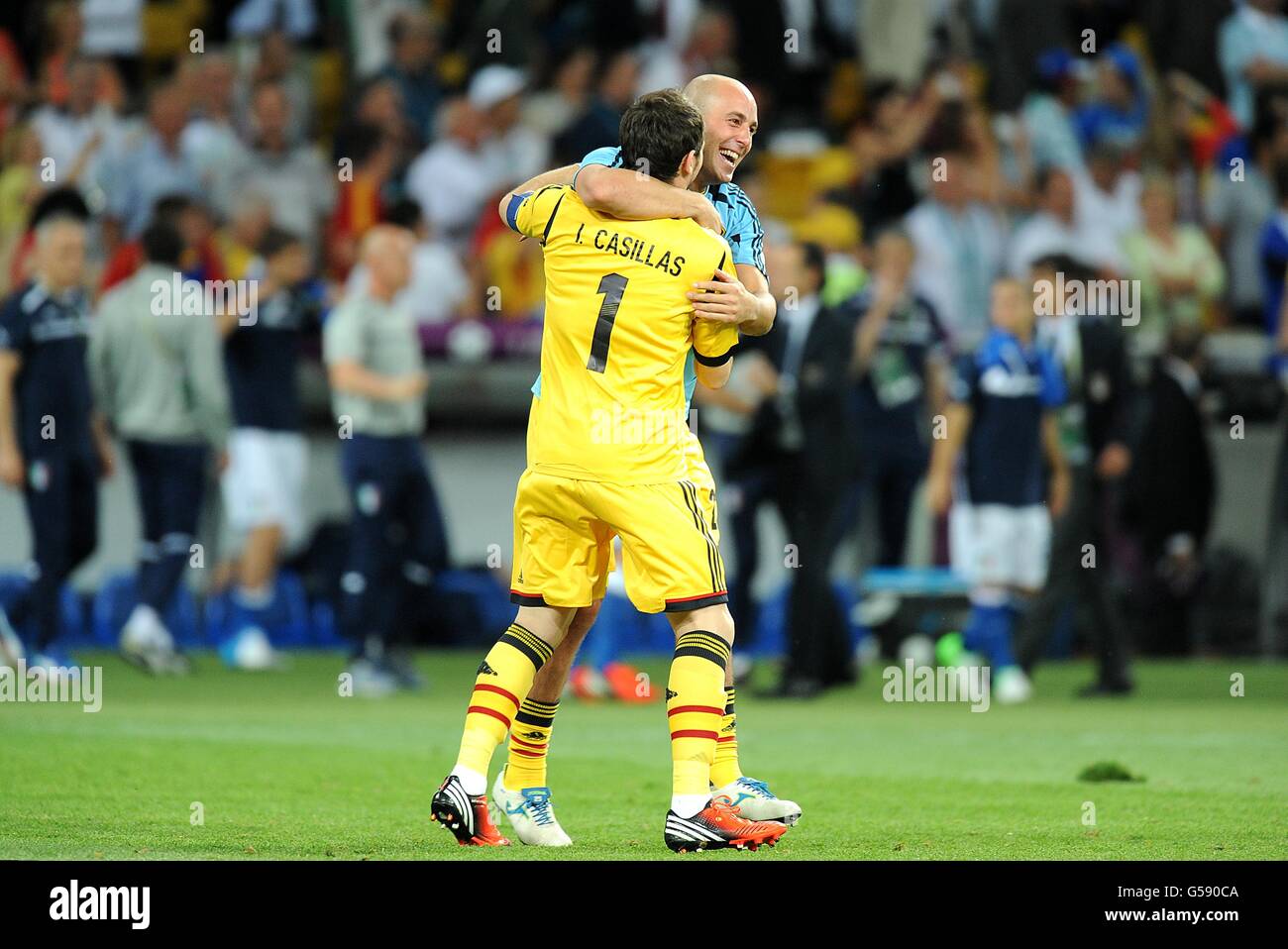 Spain goalkeepers Iker Casillas and Jose Reina (right) celebrate ...