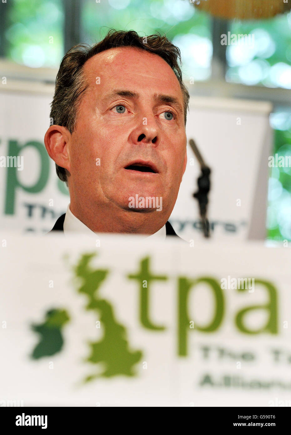 Liam Fox speech Stock Photo - Alamy
