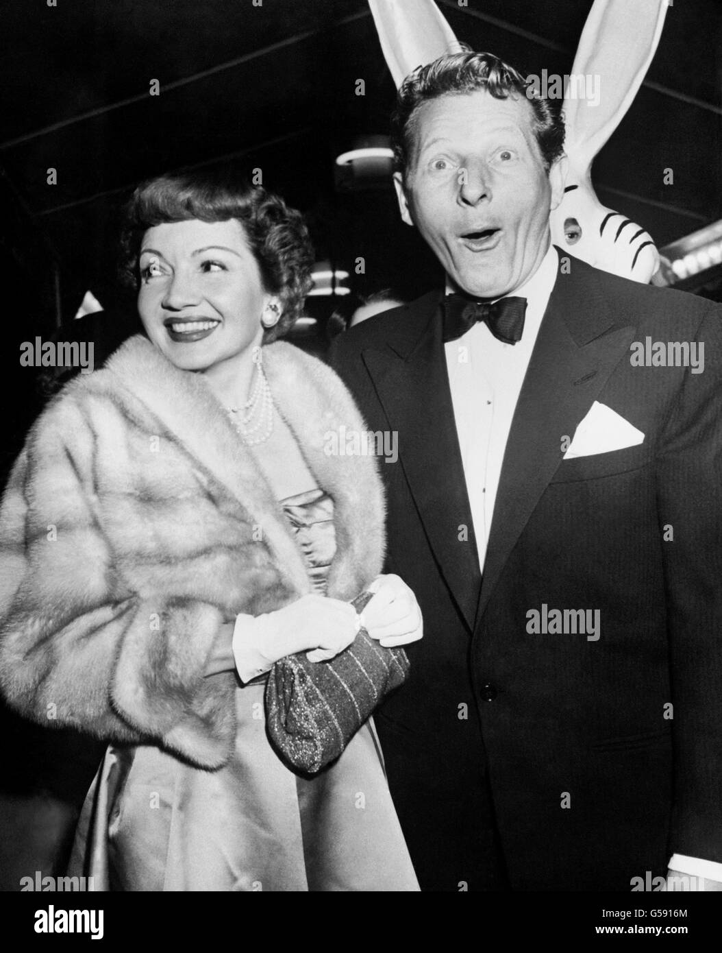 Actor Danny Kaye and actress Claudette Colbert at a Hollywood showing ...