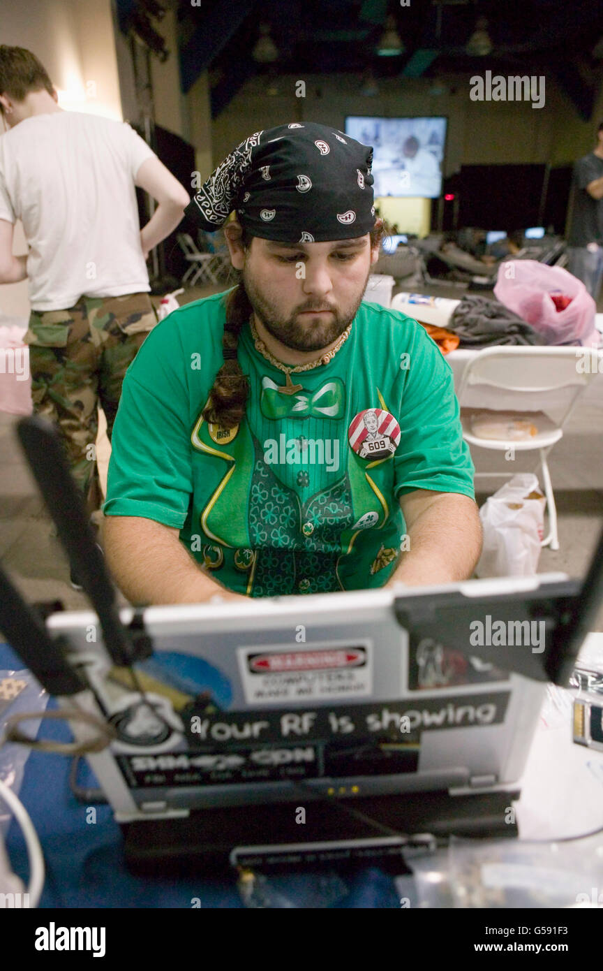 An attendee of the 6th edition of HOPE, an annual hackers' convention ...