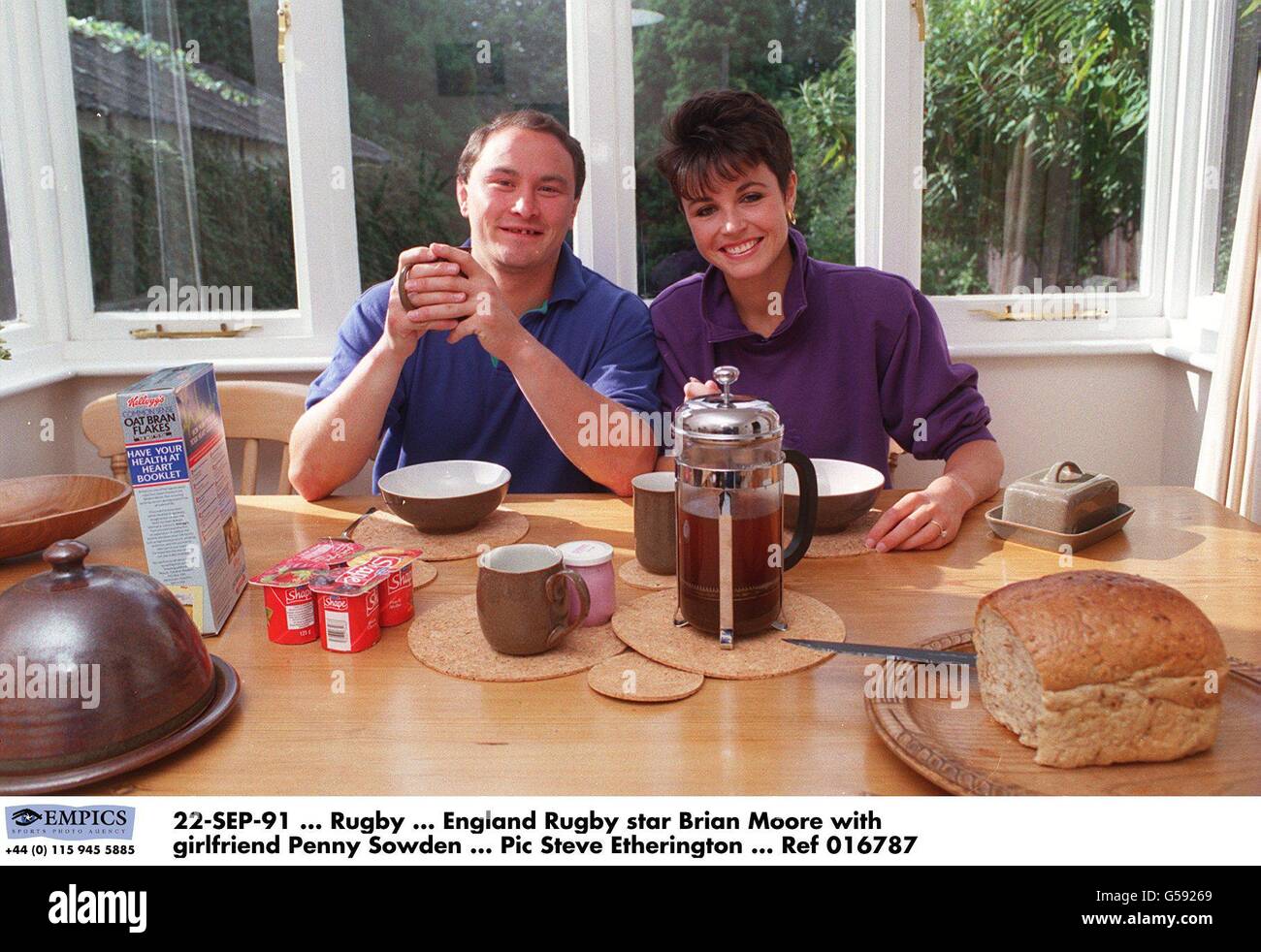 22-SEP-91, Rugby, England Rugby star Brian Moore with girlfriend Penny ...