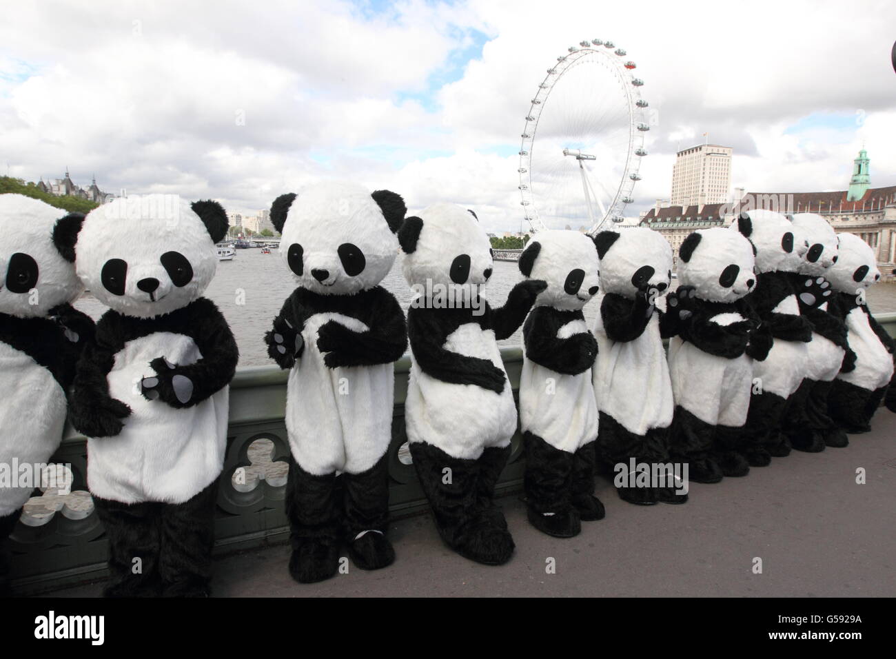 People dressed as pandas on Westminster Bridge, in central London to ...
