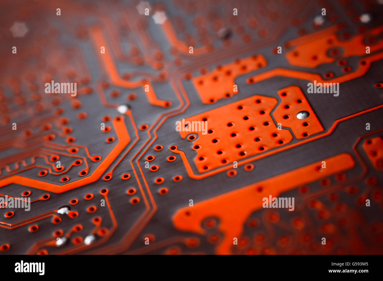 Bokeh electronic circuit close up computer in red colors Stock Photo ...