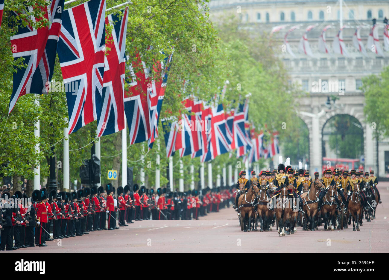 Troops parade along the Mall, during the annual Trooping the Colour ...