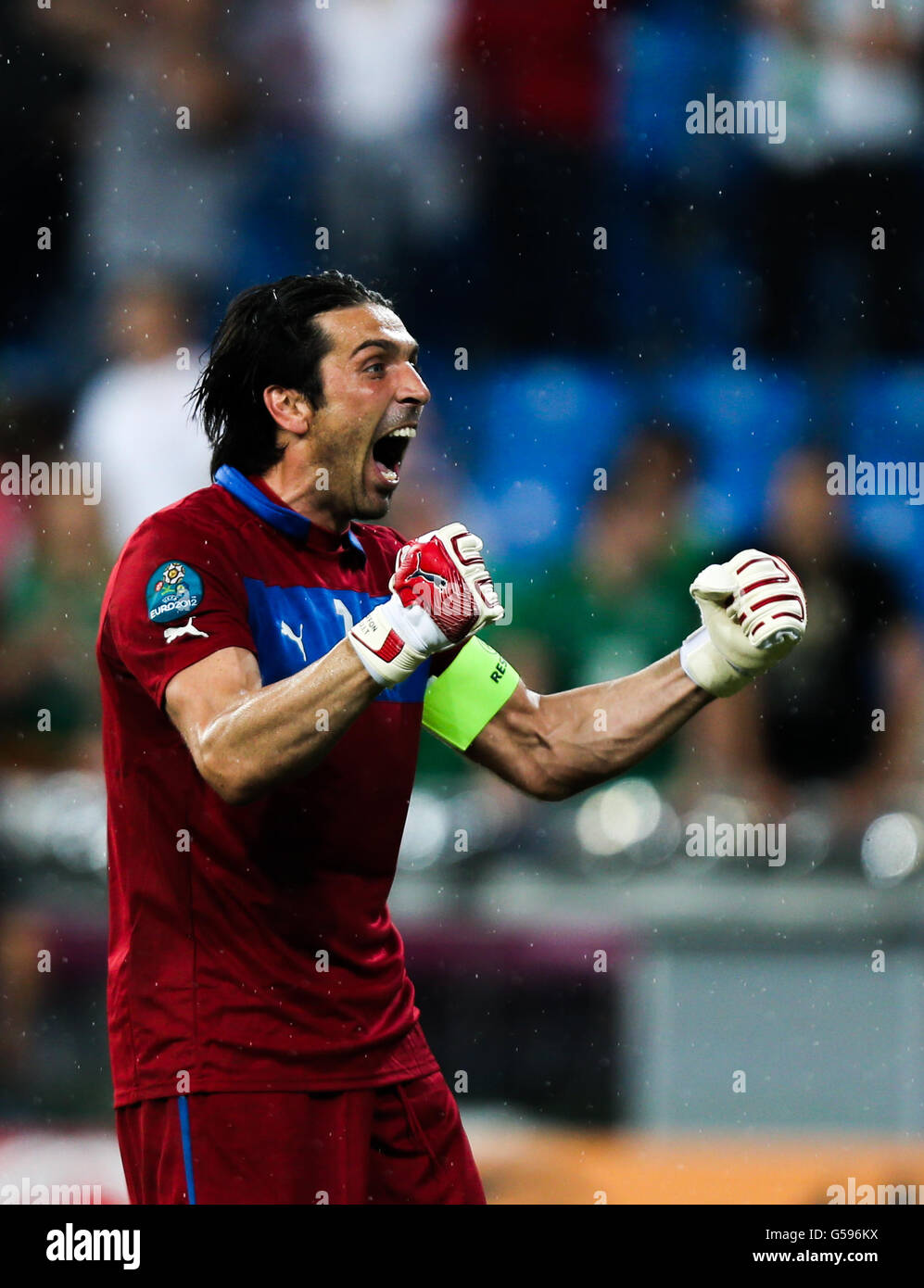 Italy goalkeeper Gianluigi Buffon celebrates after the final whistle ...