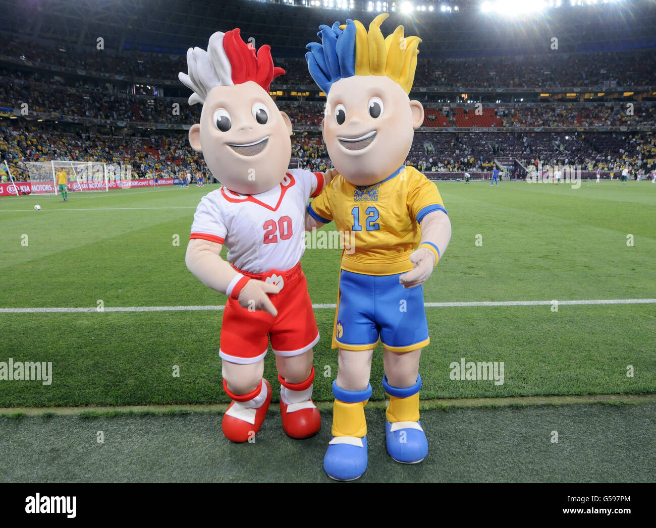 Official mascots during the group D match between England and Ukraine ...