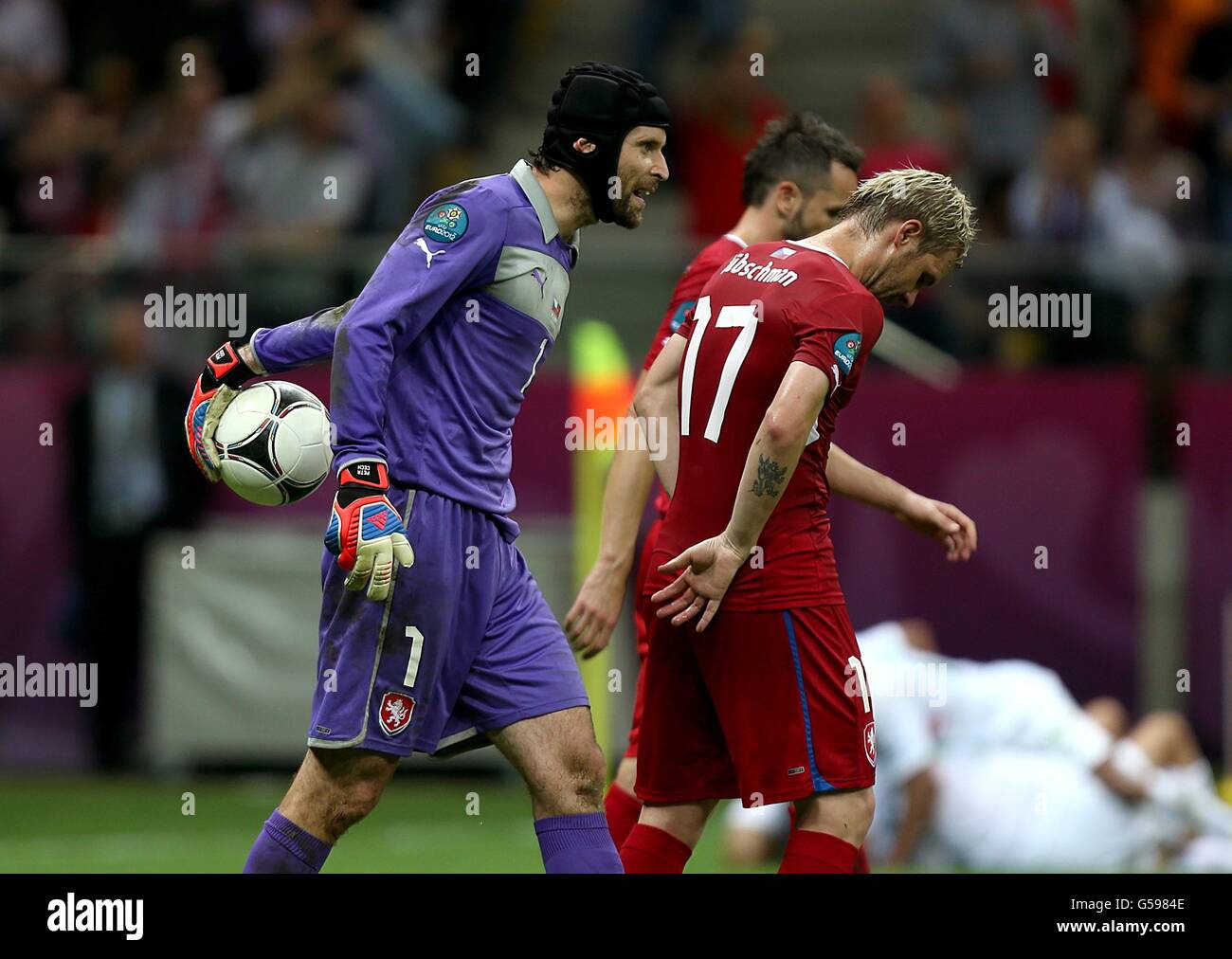 Czech Republic goalkeeper Petr Cech shows his frustration as his side ...