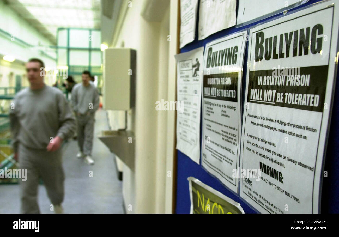 A sign warning against bullying at brixton prison hi-res stock ...