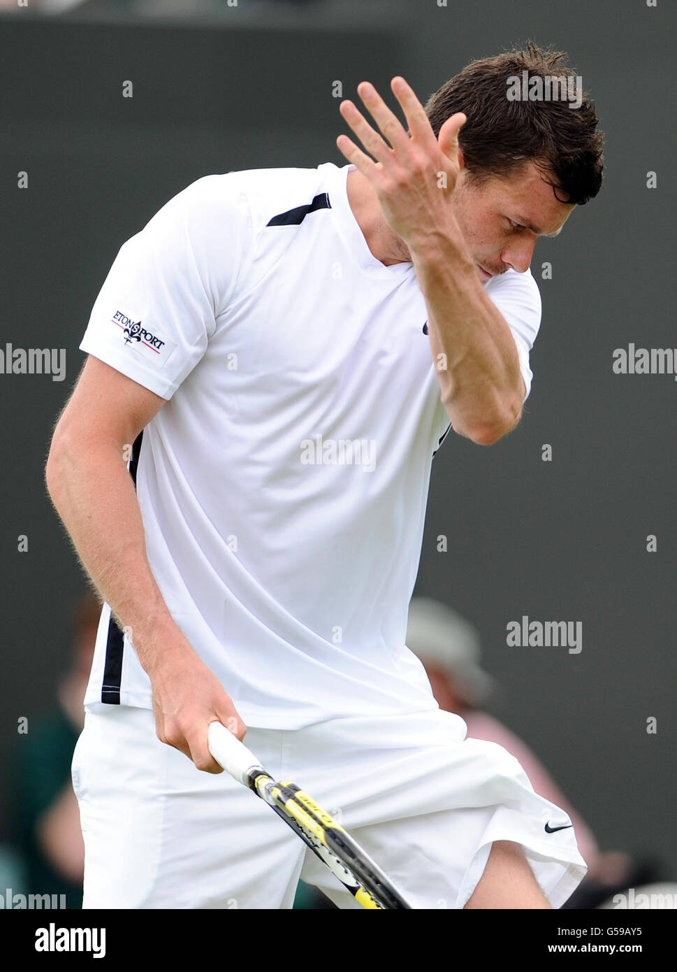 Great Britain's Josh Goodall reacts during his match against Slovenia's ...