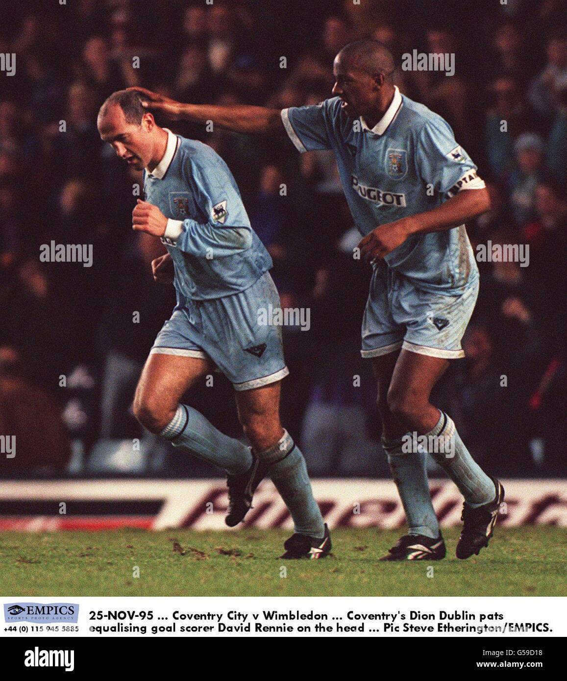 25-NOV-95, Coventry City v Wimbledon, Coventry's Dion Dublin pats ...