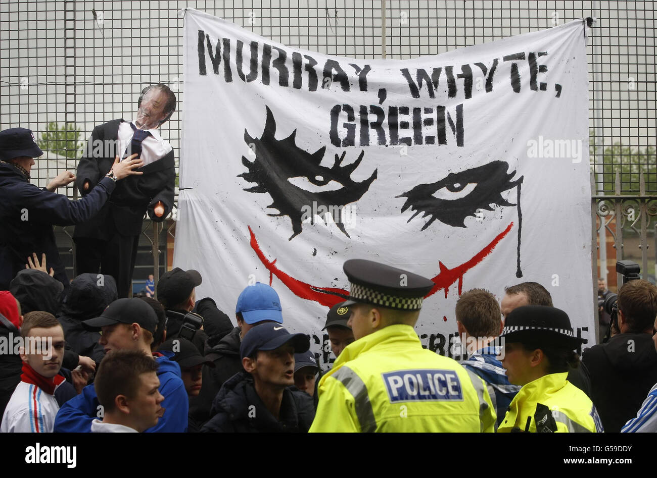Rangers fans protest during a demonstration outside Ibrox Stadium ...
