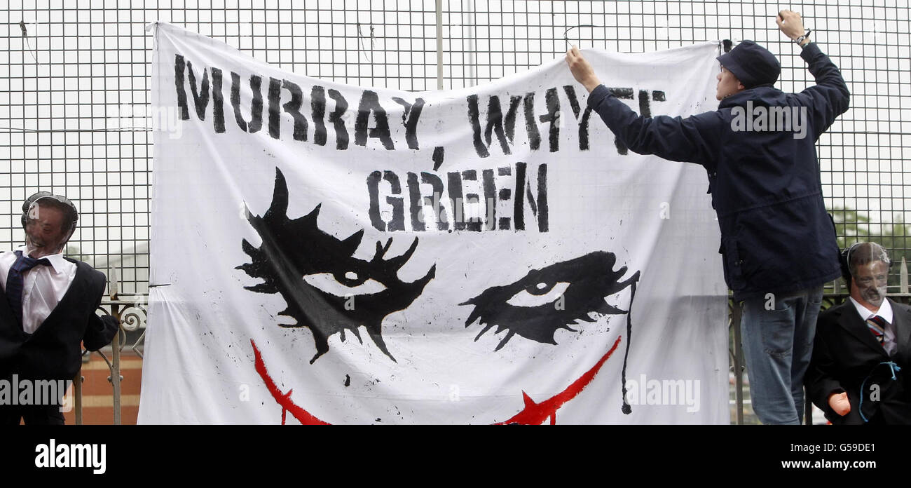 Rangers fans protest during a demonstration outside Ibrox Stadium ...