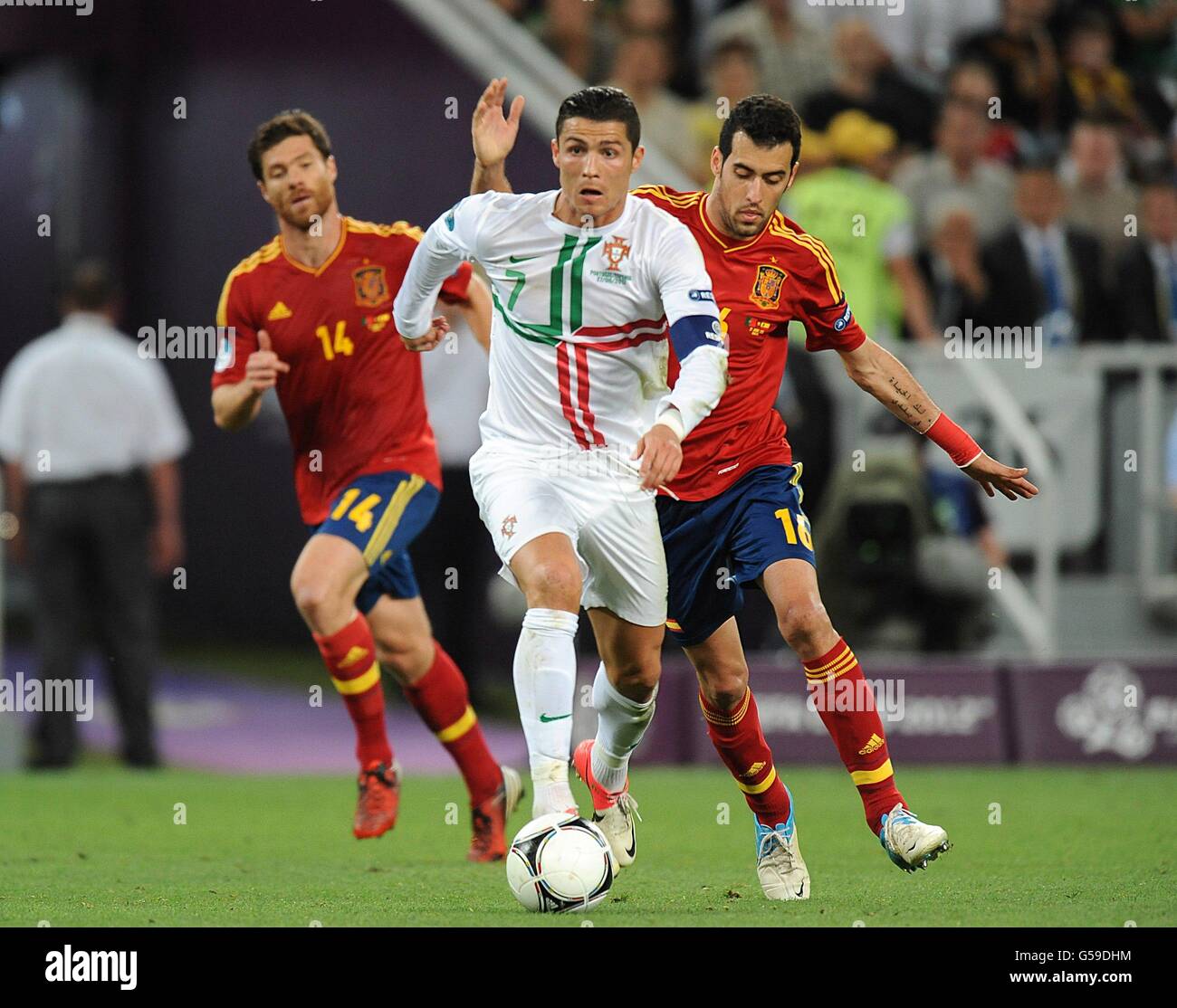 Spains sergio busquets and portugals cristiano ronaldo hi-res stock ...