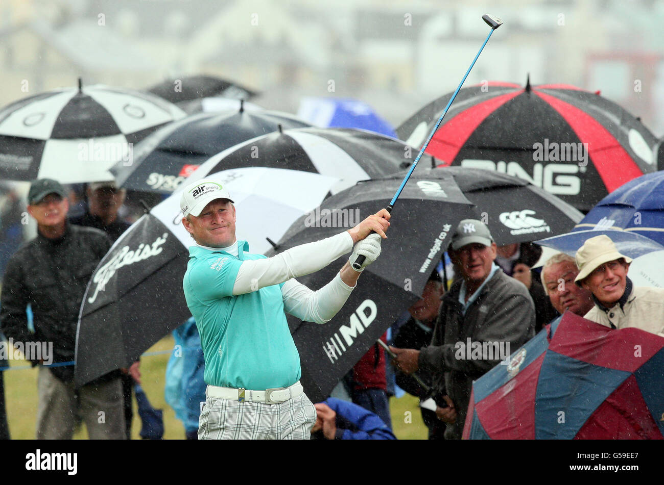 Wales, Jamie Donaldson ,plays from the ruff on the 18th ,where he ...