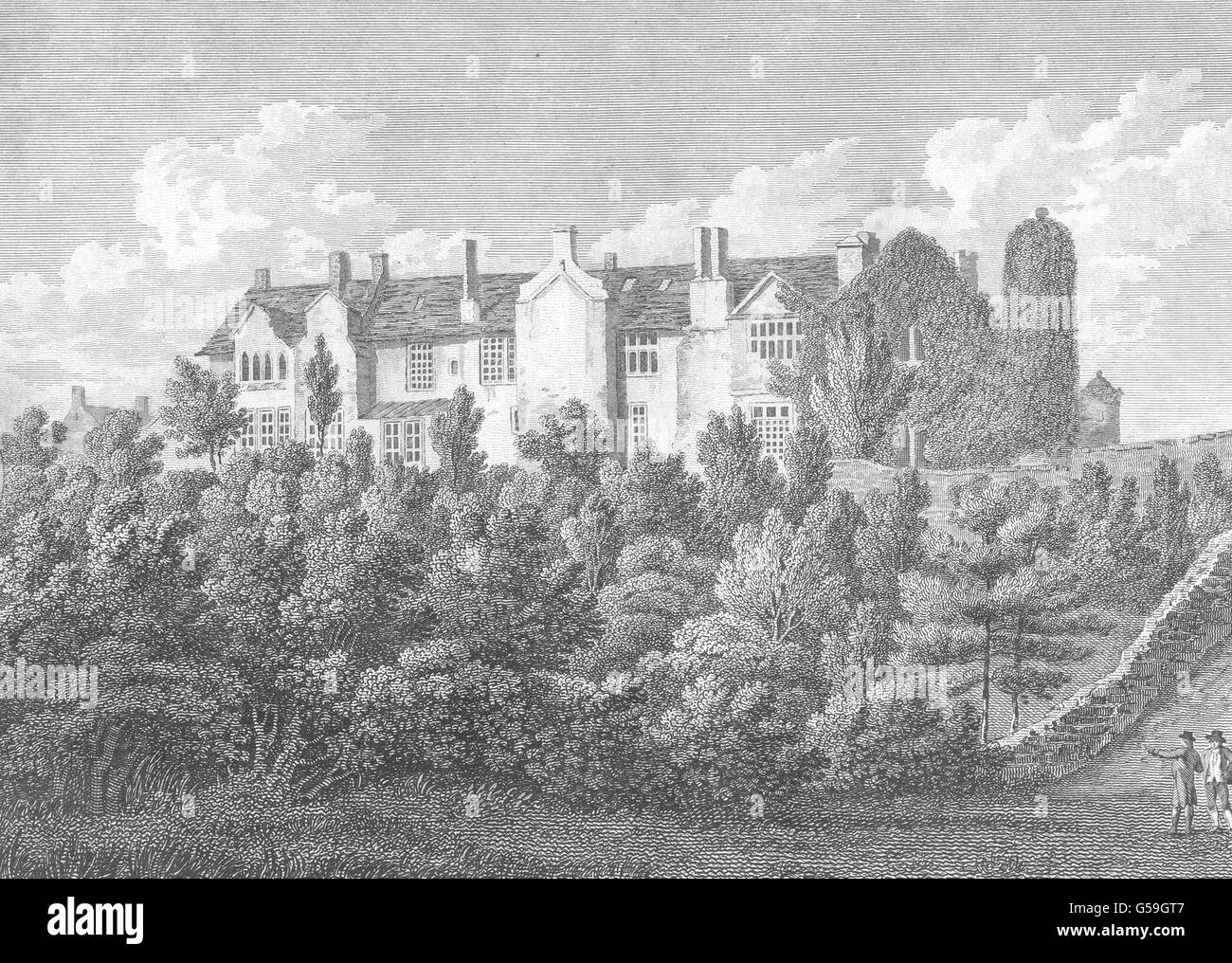 LANCASHIRE: Ashton Old Hall. Aikin / Stockdale. , antique print 1794 ...