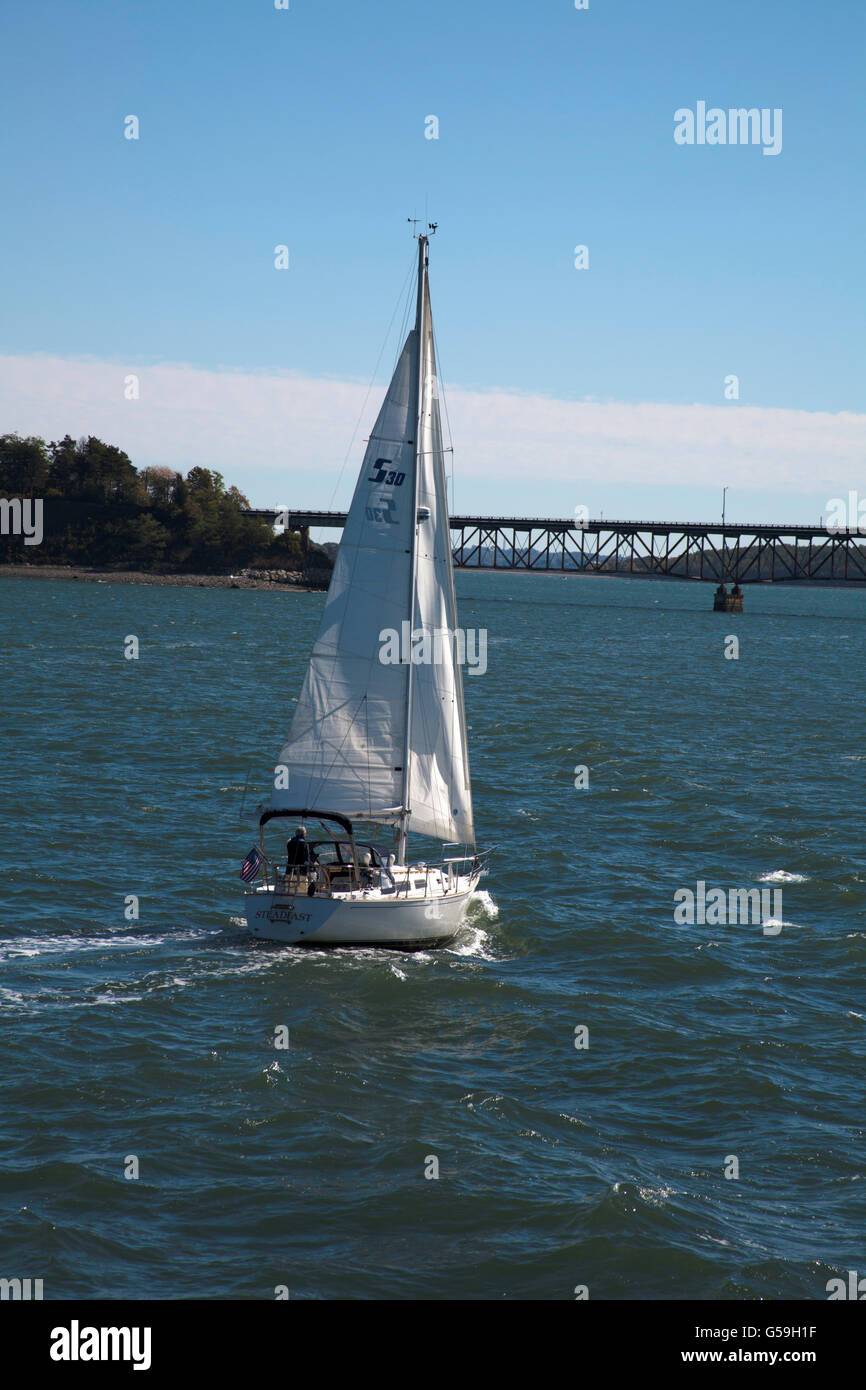 Yacht sailing around Boston harbor and islands an area of Massachusetts ...