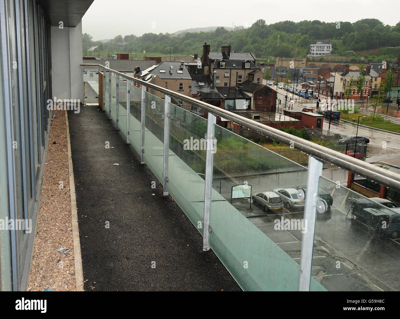Girl falls from flats Stock Photo - Alamy