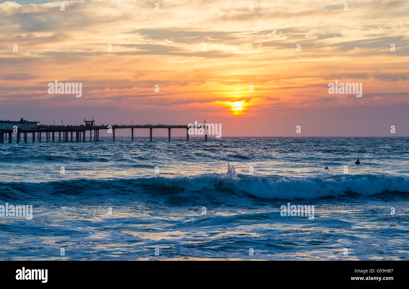 sunset, pier, ocean, seascape, Ocean Beach Pier. Ocean Beach, San Diego ...