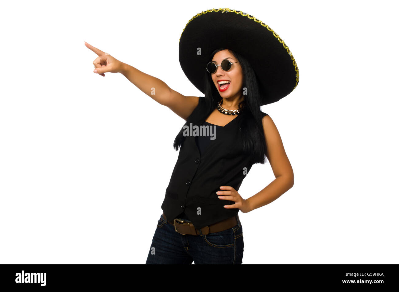 Young mexican woman wearing sombrero isolated on white Stock Photo - Alamy