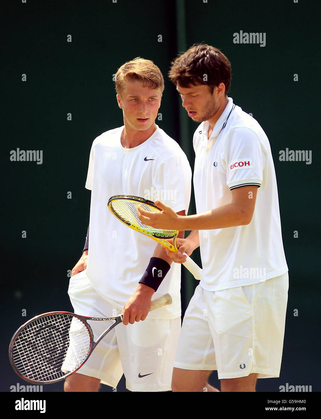 Great Britain's Oliver Golding (right) and Liam Broady during their ...