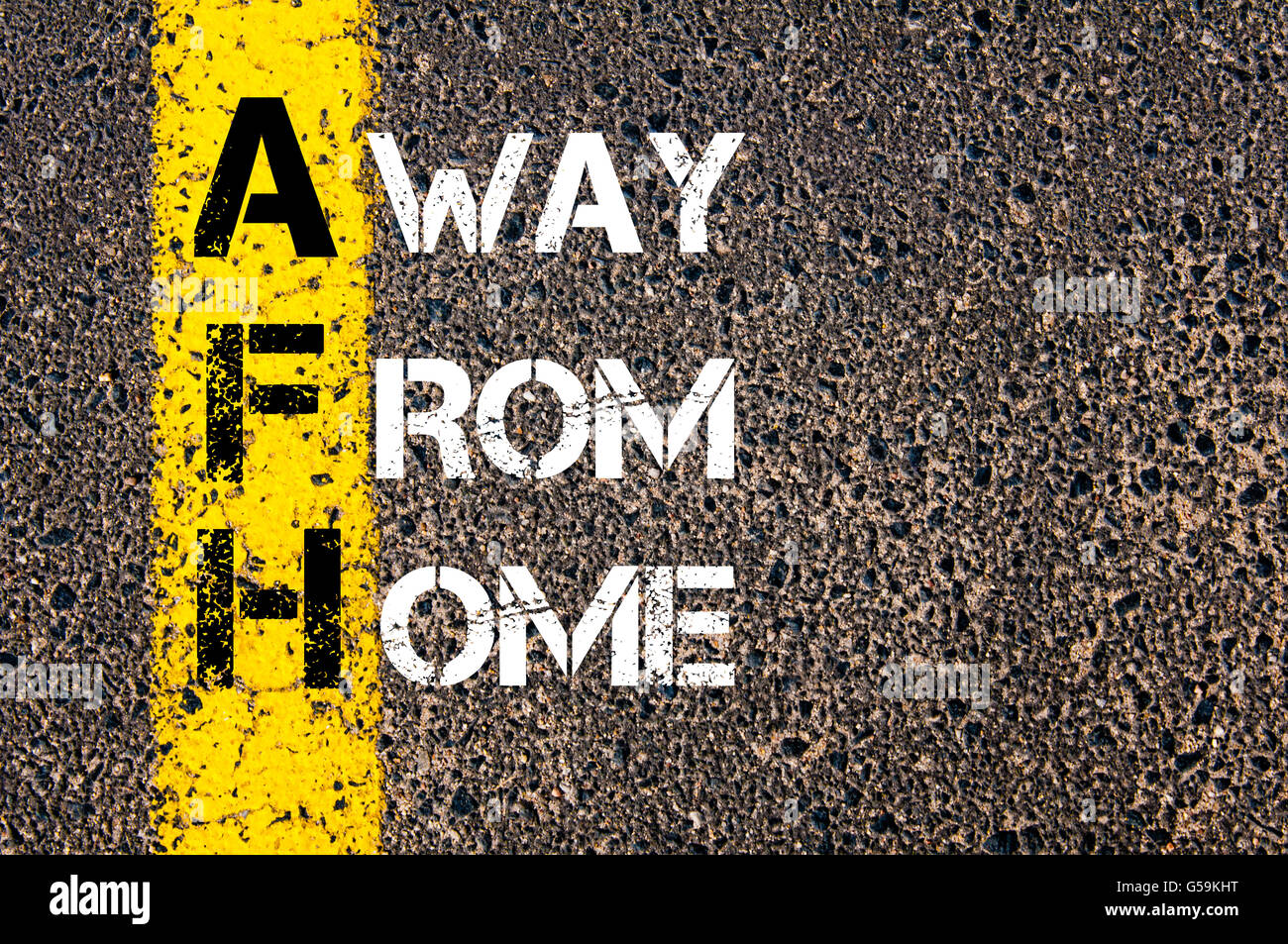 Concept image of Business Acronym AFH Away From Home written over road ...