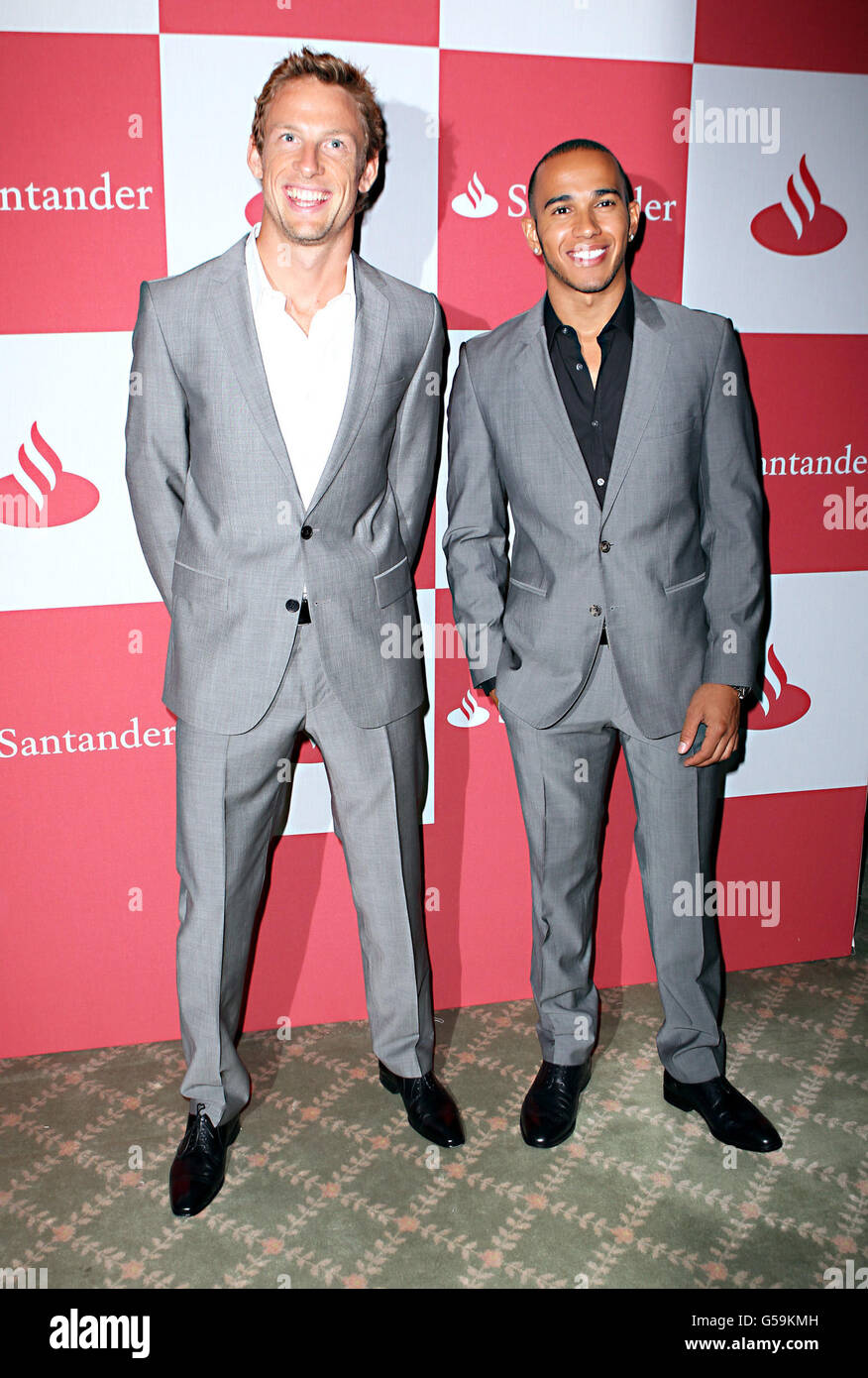 Lewis Hamilton (right) and Jenson Button arriving at the London Grand ...