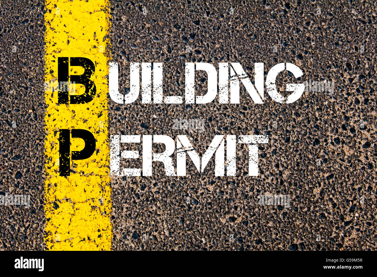 Concept image of Business Acronym BP Building Permit written over road ...