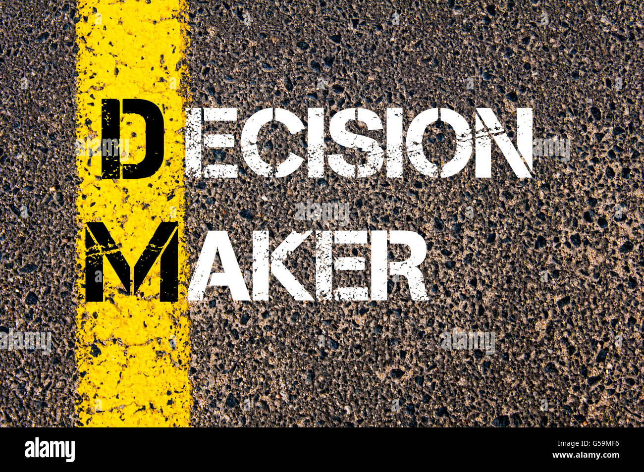 Concept image of Business Acronym DM Decision Maker written over road ...