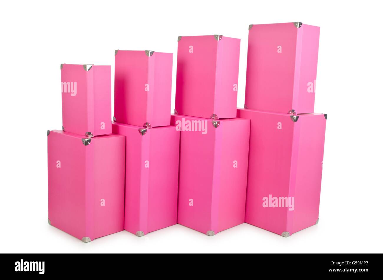Pink giftboxes isolated on white Stock Photo - Alamy