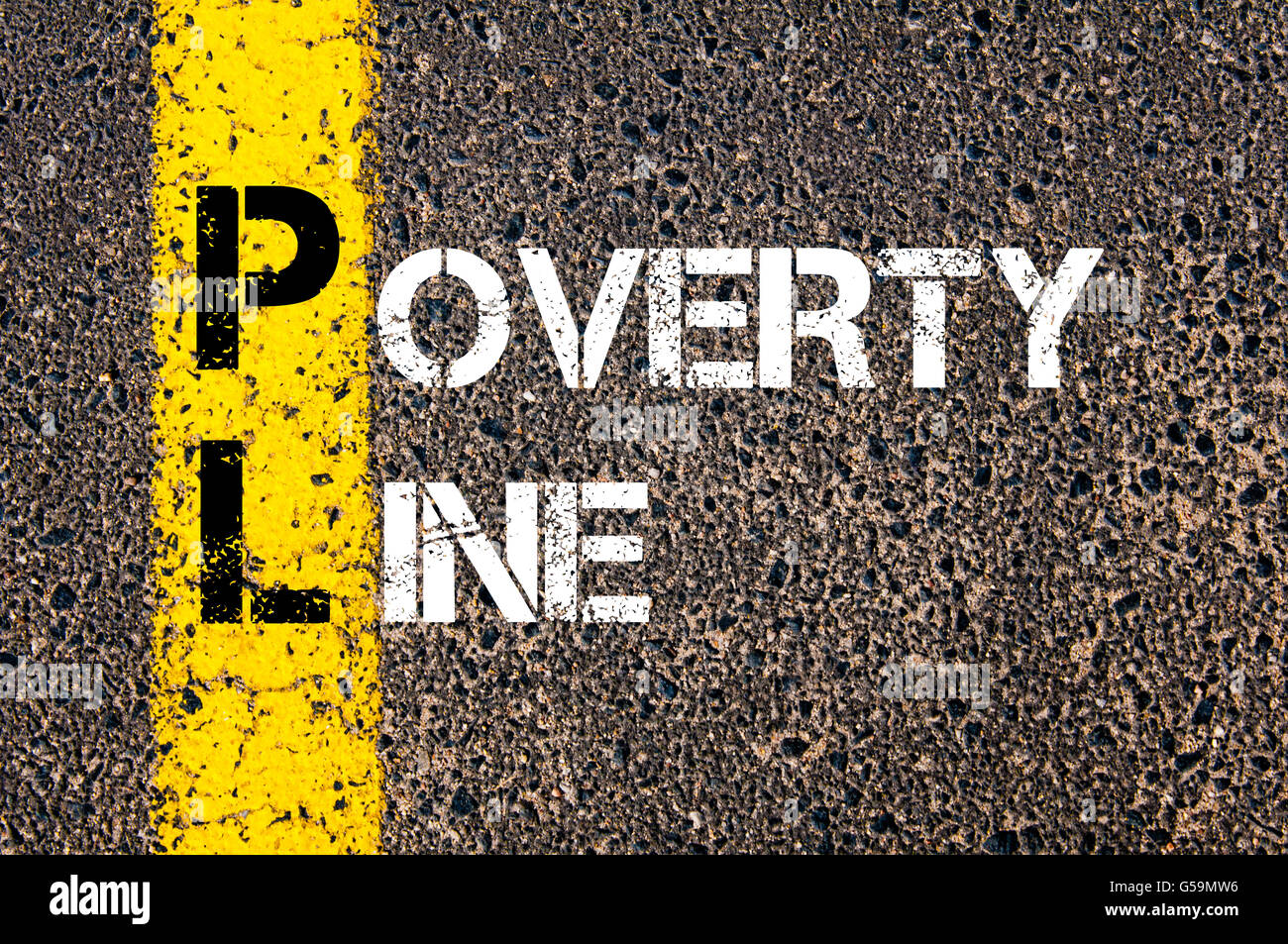 Concept image of Business Acronym PL Poverty Line written over road ...