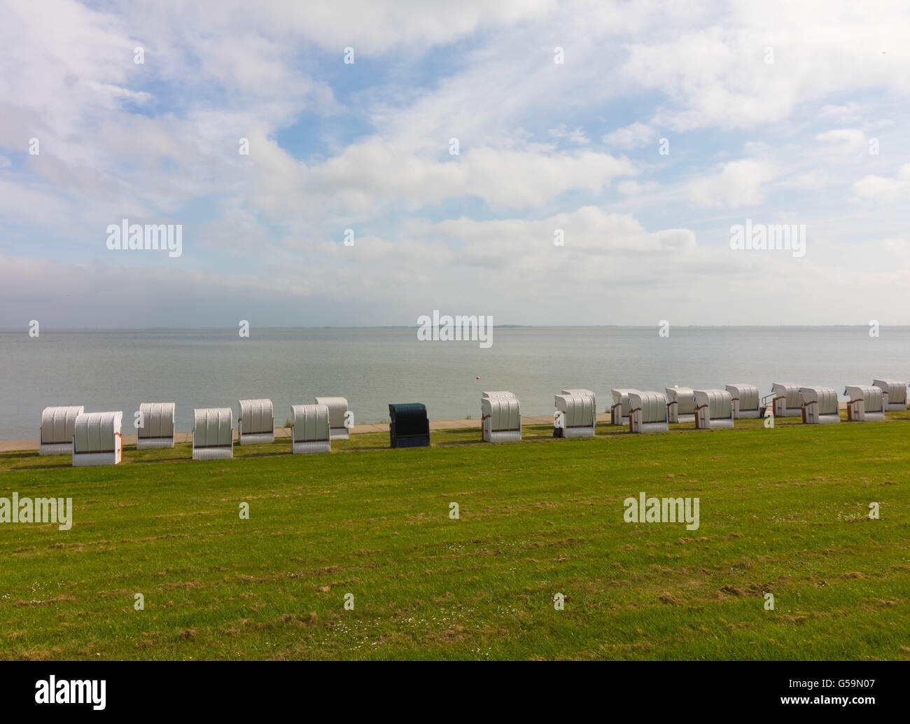 Typical European Beach chairs at the seafront Stock Photo - Alamy