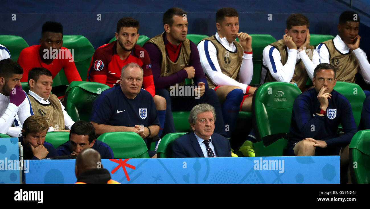 England management and players look frustrated on the bench during the ...