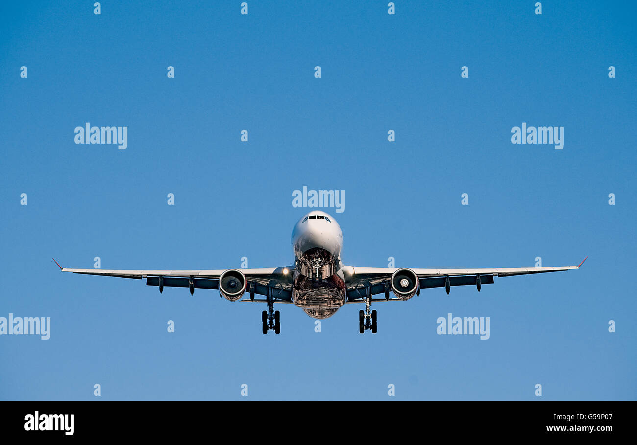 A330 jet nose view landing Stock Photo - Alamy