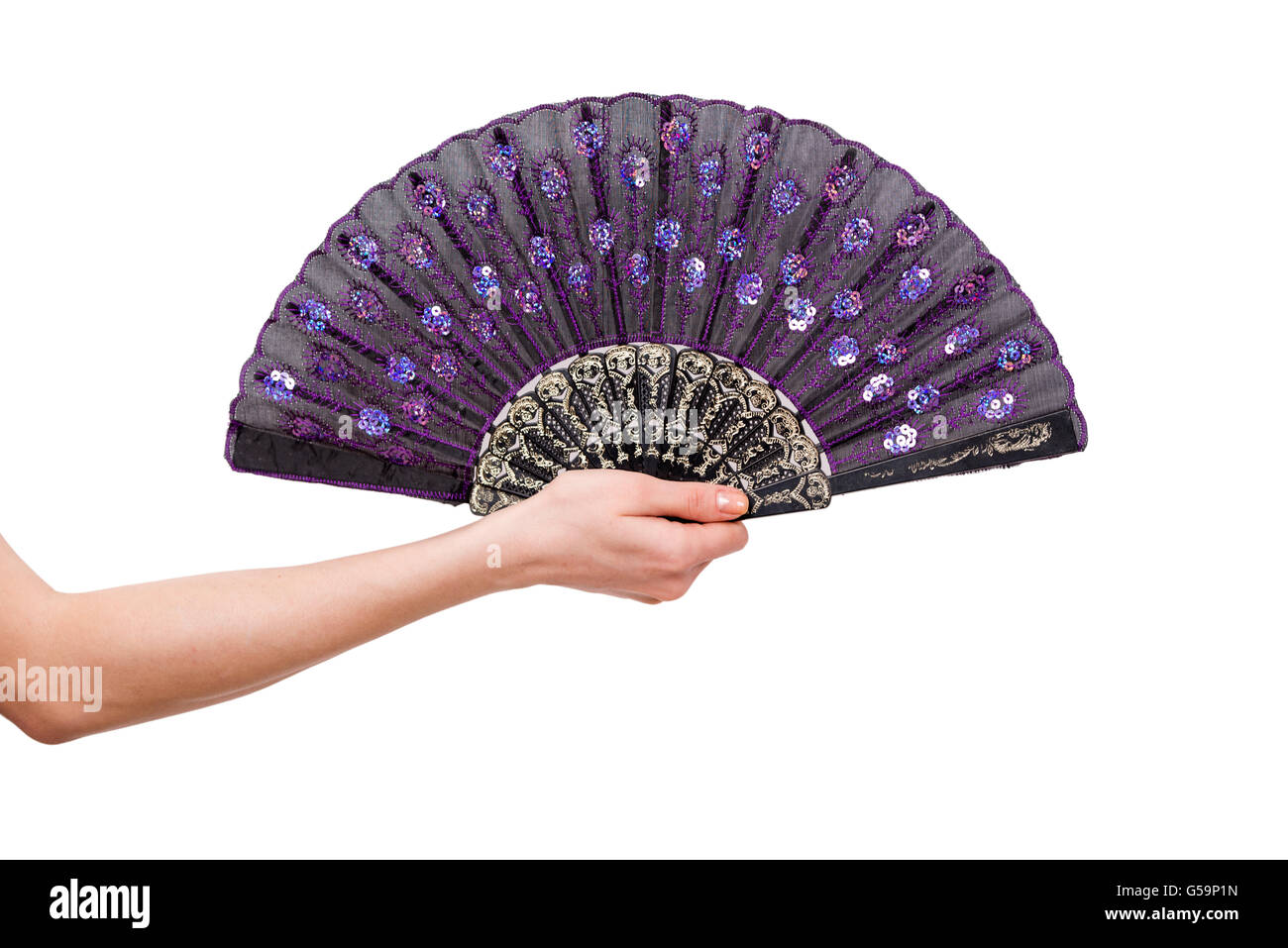 Hand holding fan isolated on white background Stock Photo - Alamy