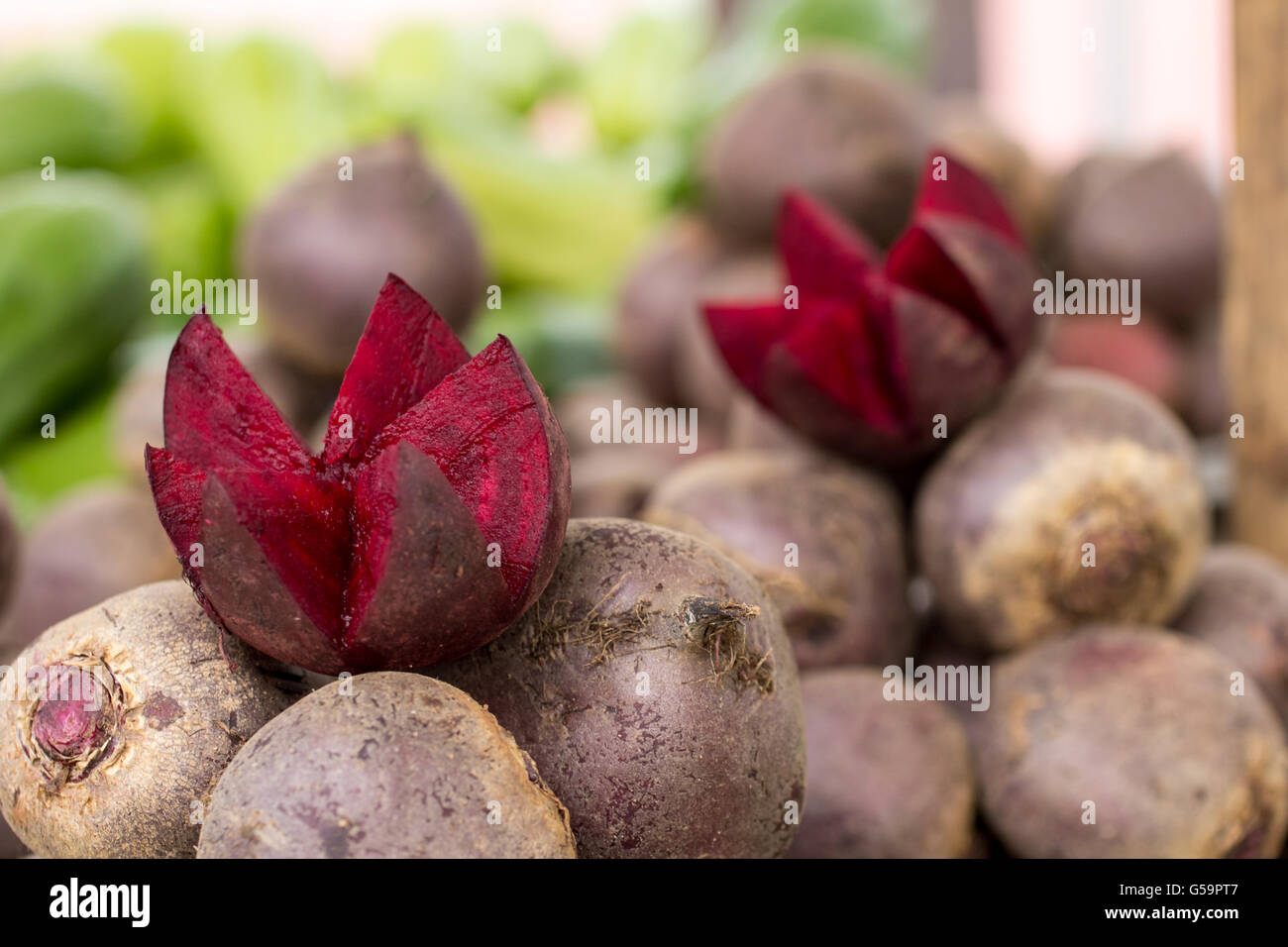 Cut vegetable with blurred background. Beet Stock Photo - Alamy
