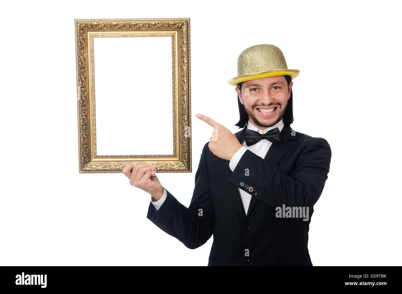 Man with picture frame isolated on white Stock Photo - Alamy
