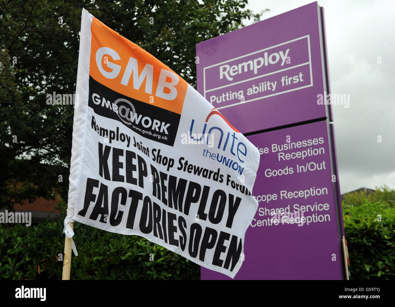 A flag on display outside the Remploy factory in Leeds where disabled ...