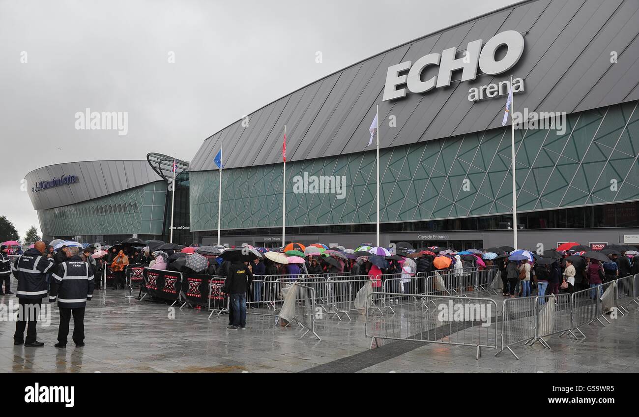 The X Factor. Fans waiting in the rain before The X Factor Bootcamp at ...