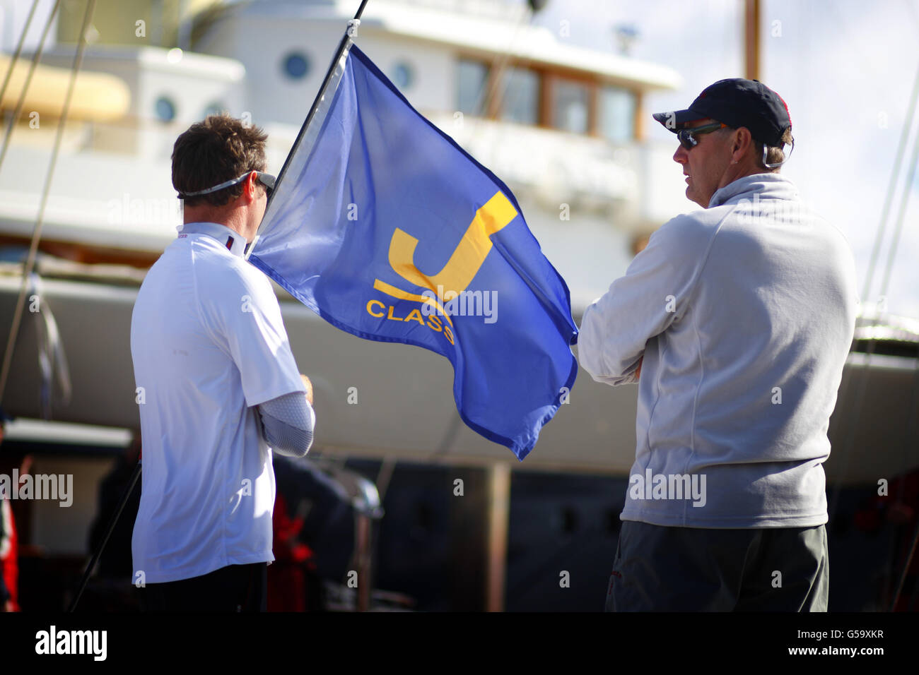 The crew aboard Ranger prepare to sail on the second day of the J-Class ...