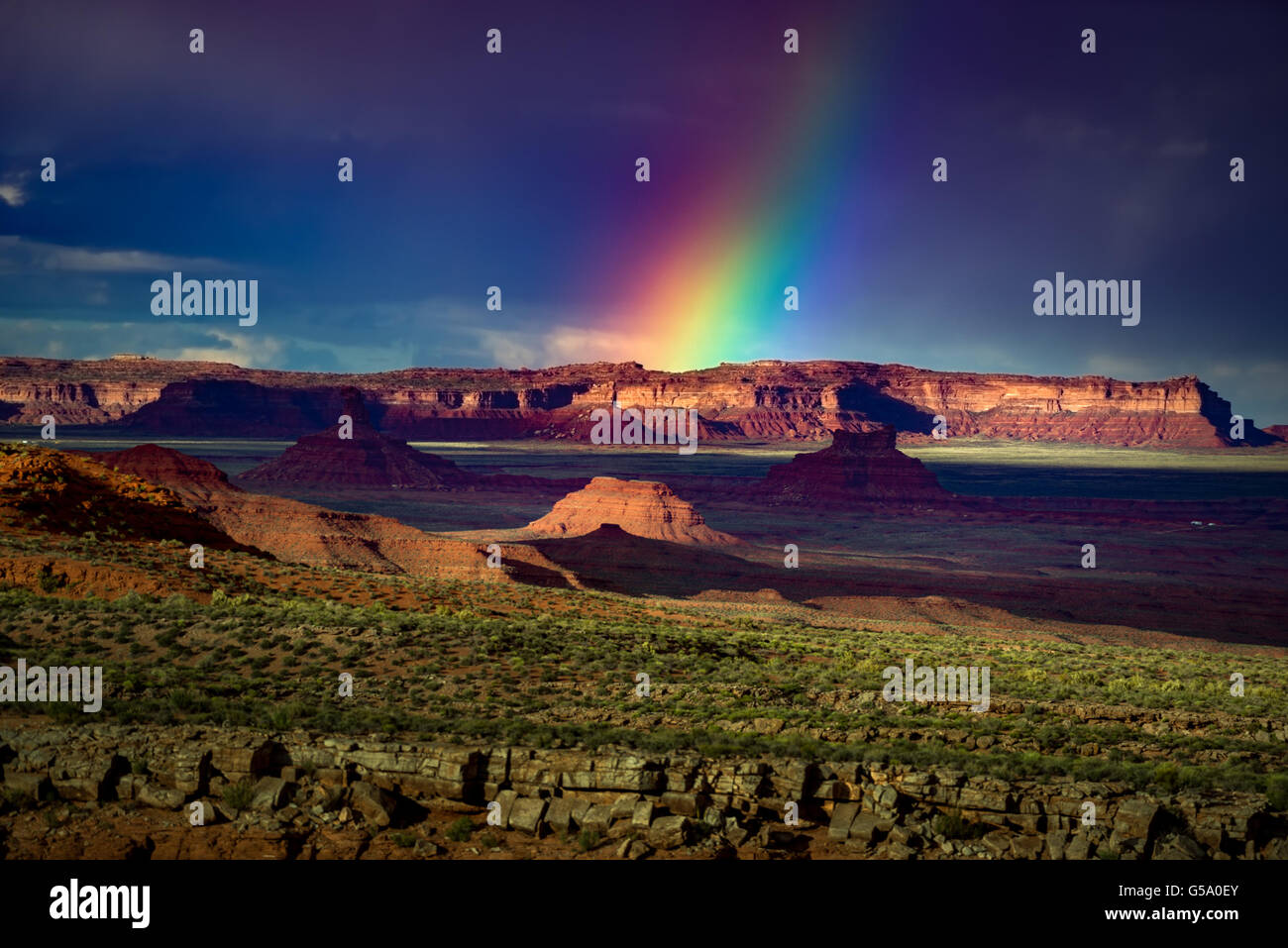 Rainbow over the Red Rock Formations Valley of the Gods Arizona Stock ...