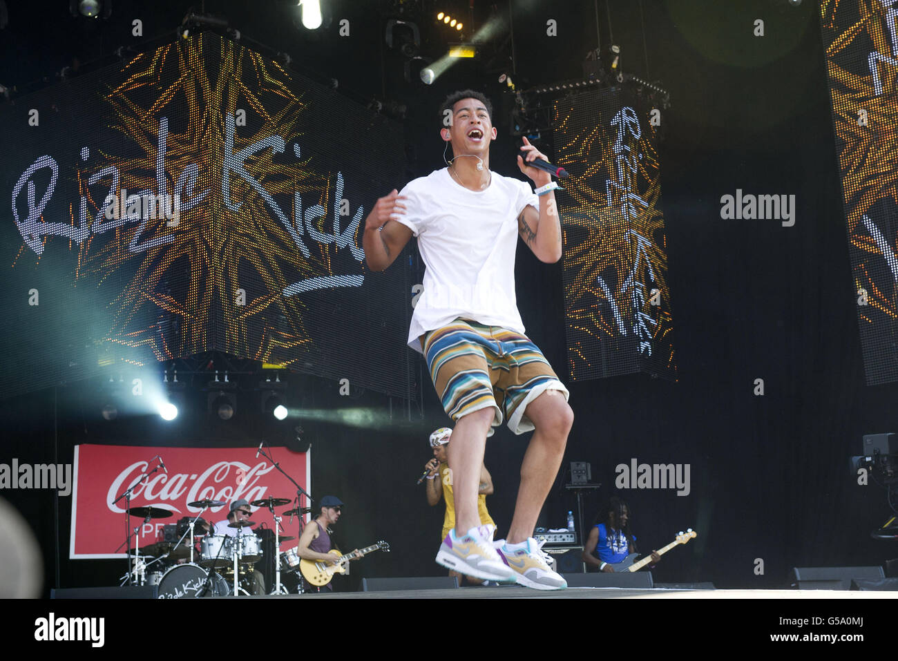 Jordan Stephens of Rizzle Kicks performing at the Coca Cola London 2012 ...