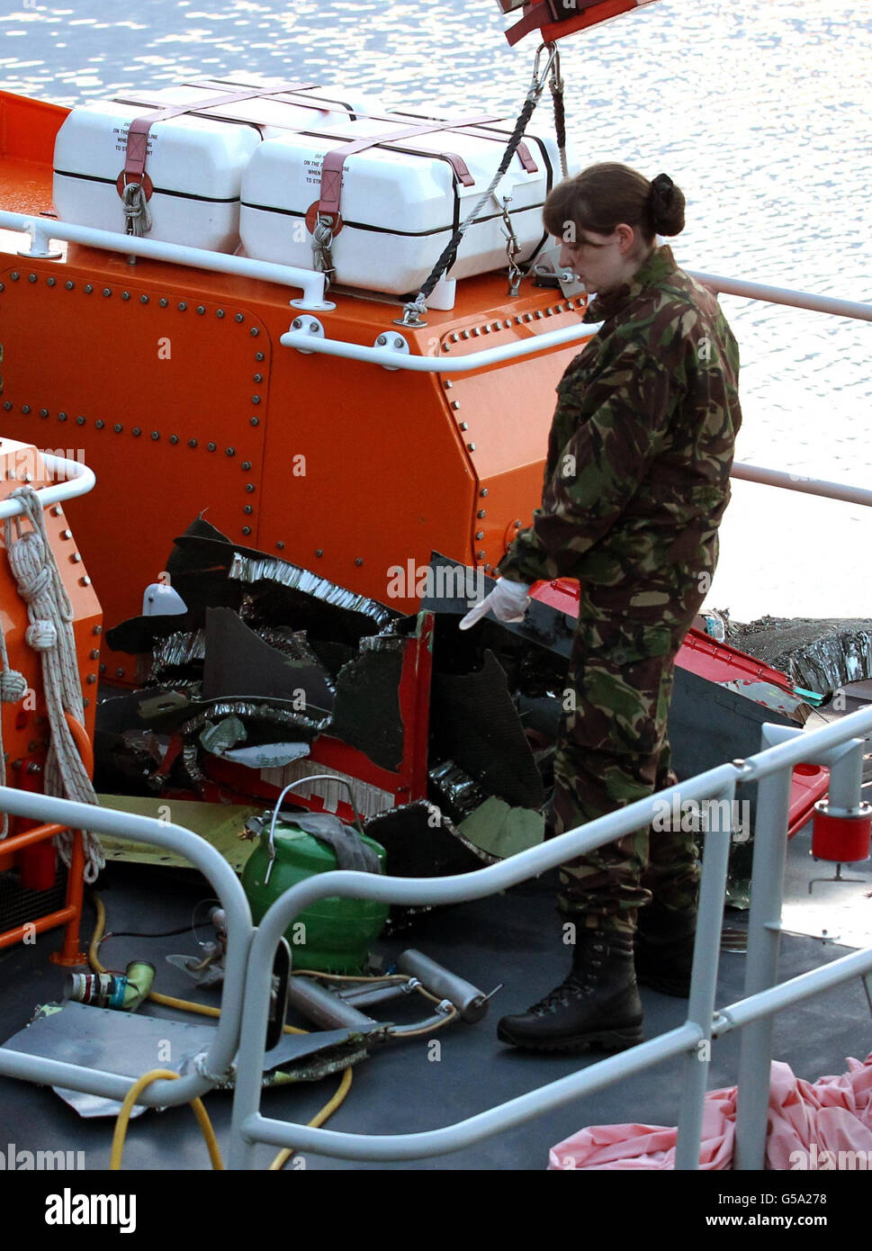 Plane wreckage on Buckie lifeboat after it arrived back in Buckie ...