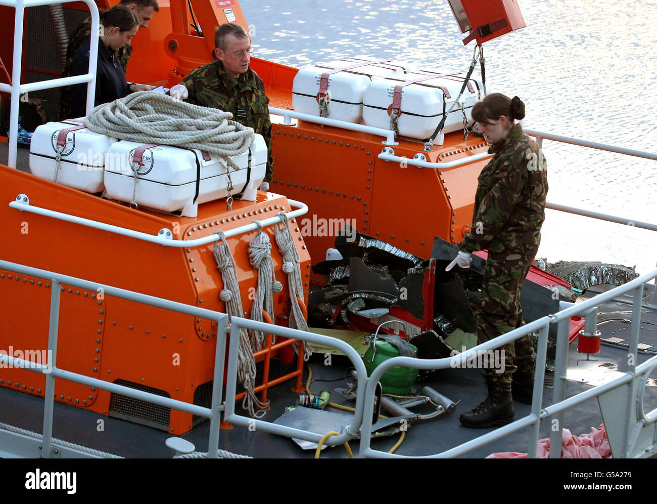 Plane wreckage on Buckie lifeboat after it arrived back in Buckie ...