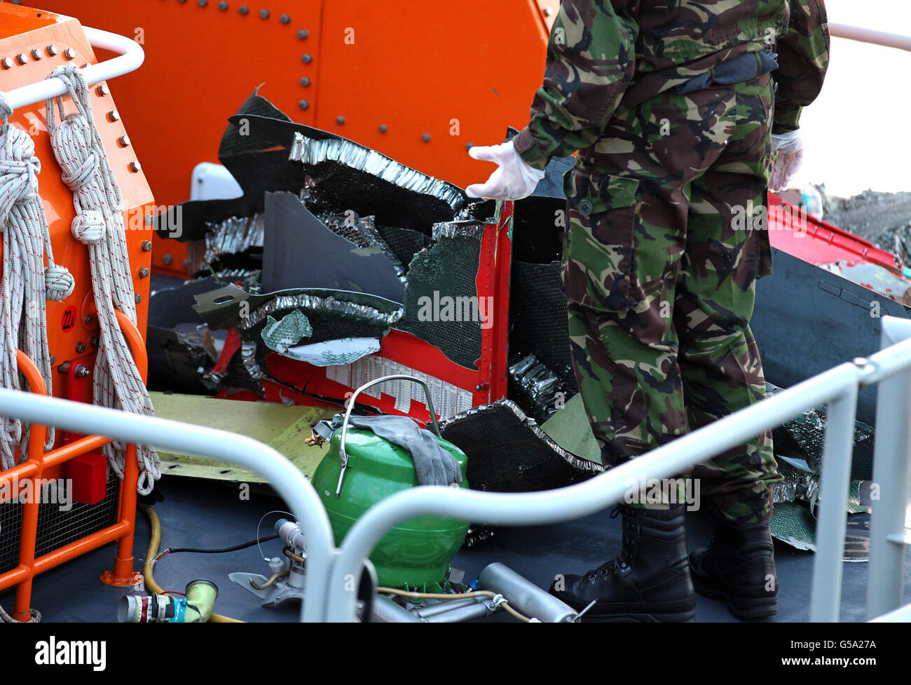 Plane wreckage on Buckie lifeboat after it arrived back in Buckie ...