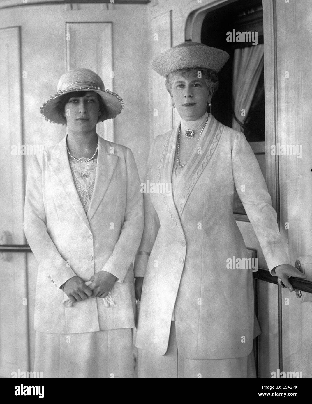 Queen Mary (right) and Princess Mary on-board the Royal Yacht at Cowes ...