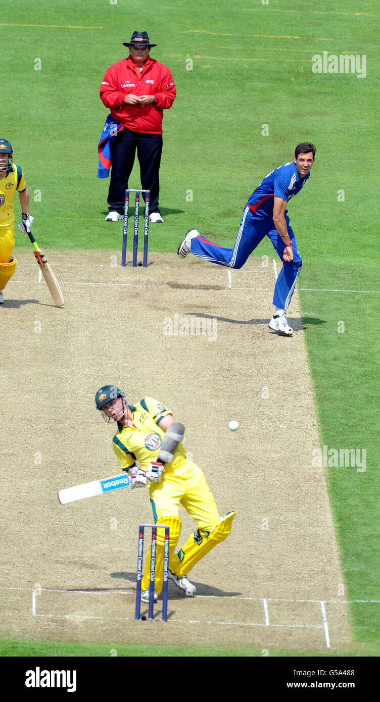 Australia's Brett Lee moves out the way of a ball bowled by England's ...