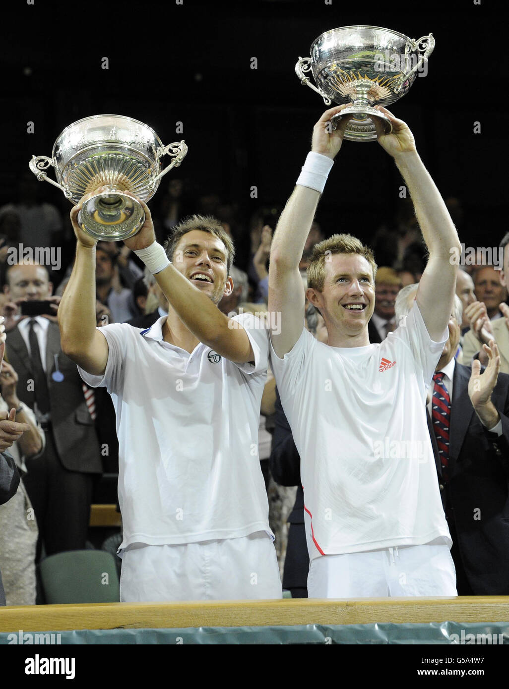 Great Britain's Jonathan Marray (right) and Denmark's Frederick Nielsen celebrate winning the ...