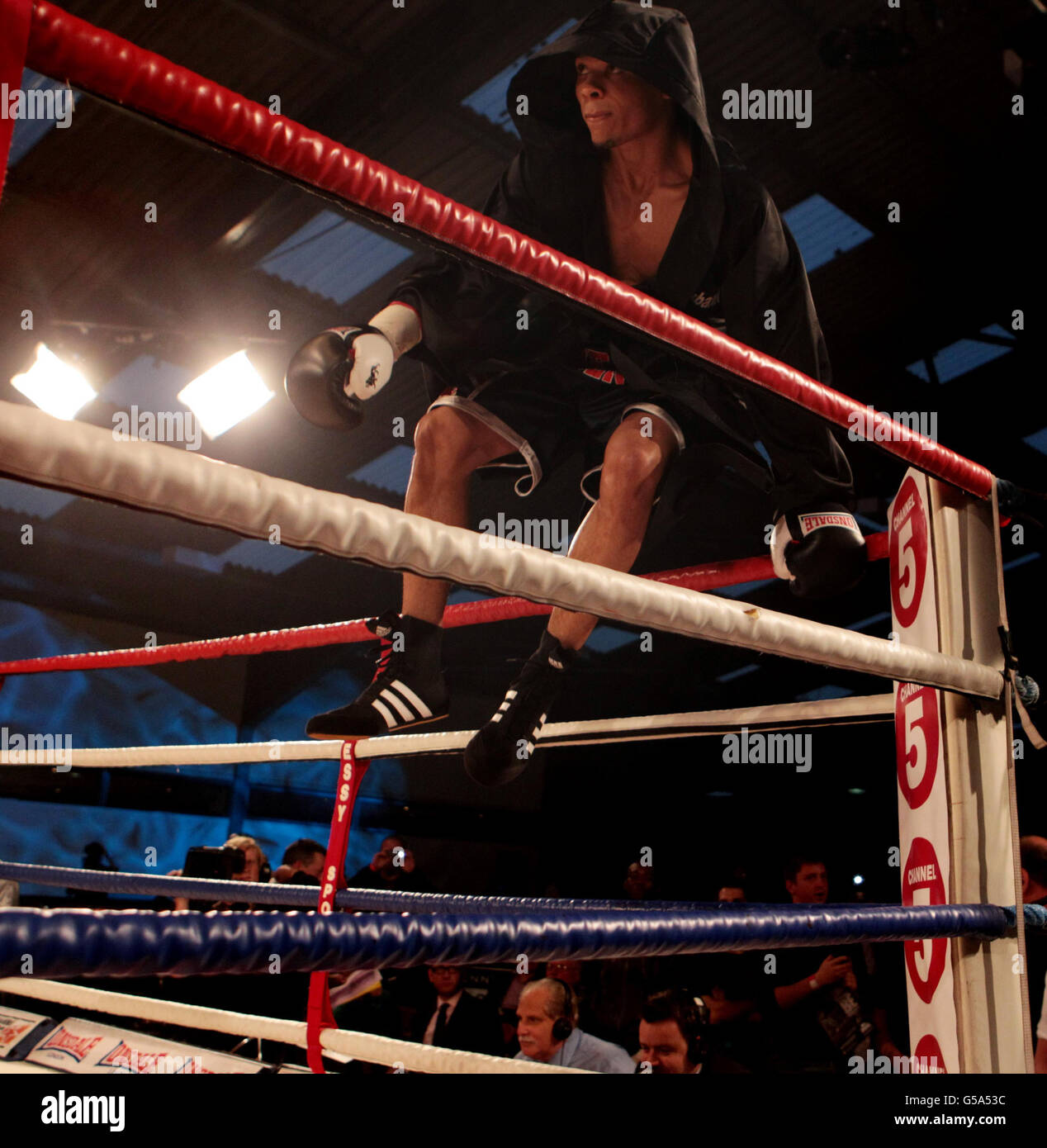 Boxing - Hand Arena - Clevedon. Chris Eubank JR jumps over the ropes to ...