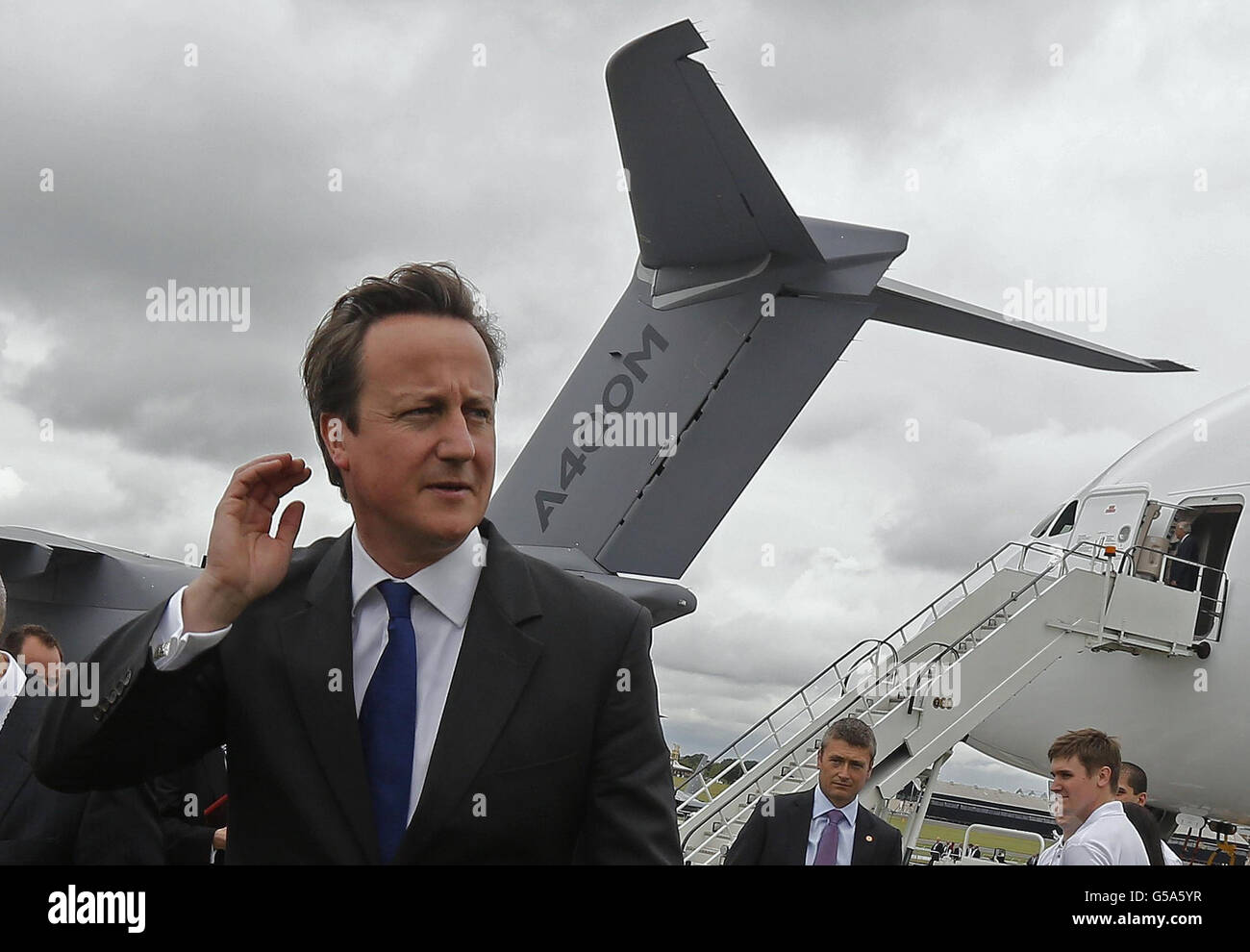 Prime Minister David Cameron departs after viewing an Airbus A400M ...